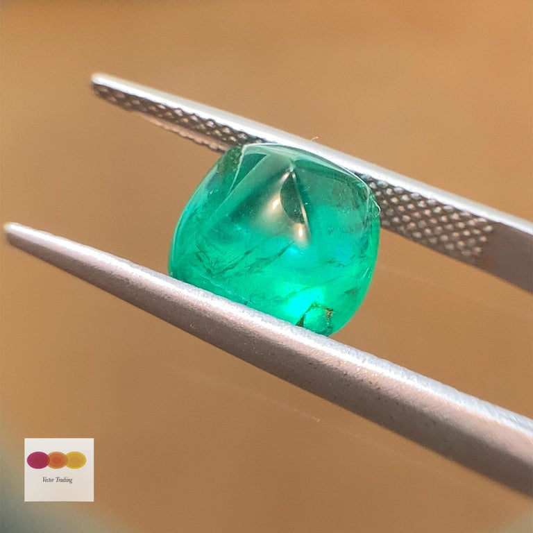 4.16 Carat Natural Zambian Vivid Green Emerald Sugarloaf For Sale at ...