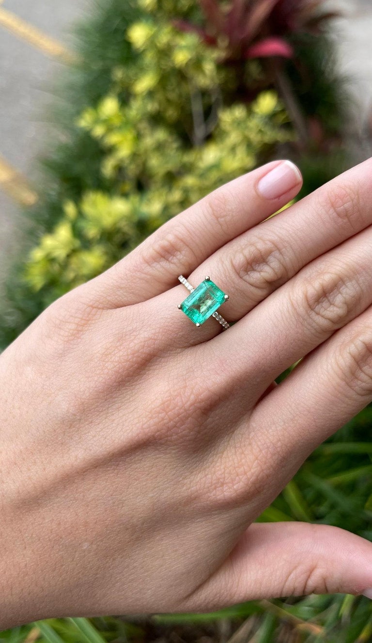 4.16tcw 14K Rectangle Colombian Emerald and Diamond Accent Band ...