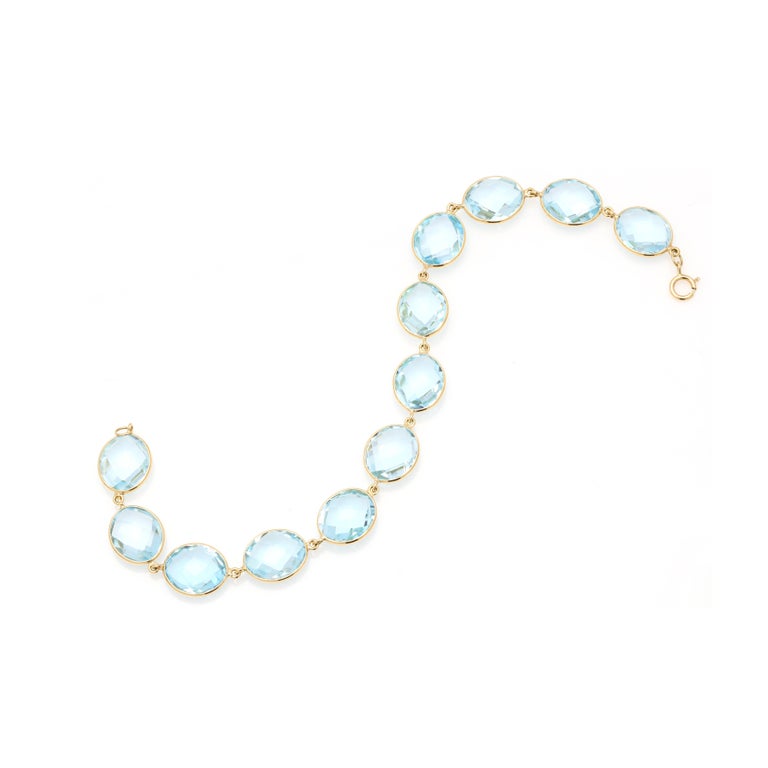 Translucent 41.7 ct Oval Blue Topaz Chain Bracelet in Solid 18K Yellow ...
