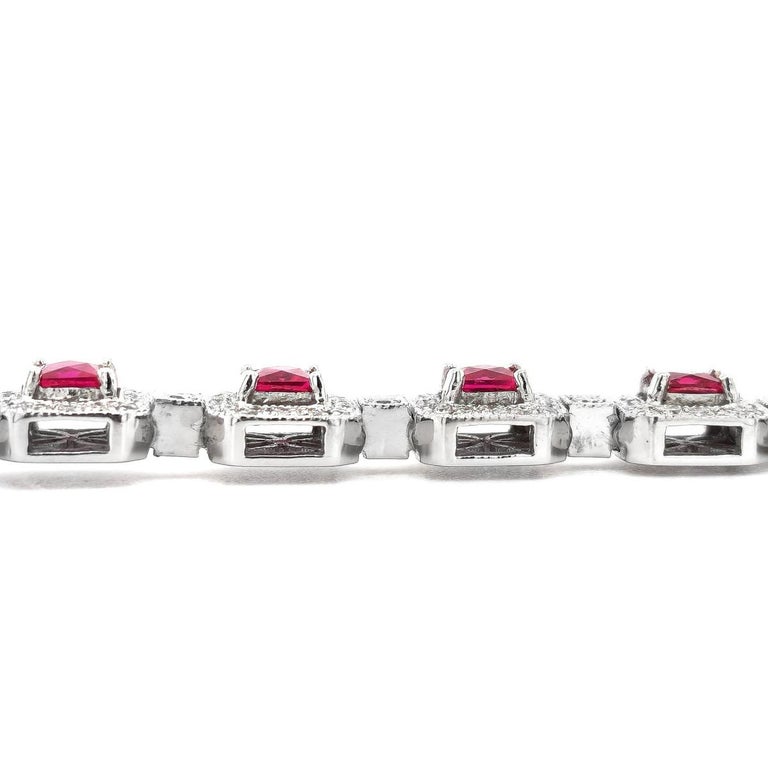 4.19 Carat Natural Rubies Diamond 18K White Gold Bracelet, Genuine Ruby ...