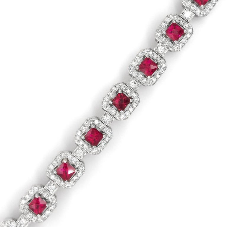 4.19 Carat Natural Rubies Diamond 18K White Gold Bracelet, Genuine Ruby ...