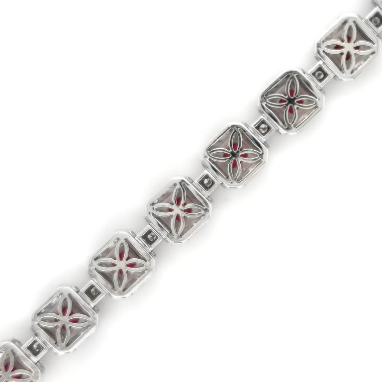 4.19 Carat Natural Rubies Diamond 18K White Gold Bracelet, Genuine Ruby ...