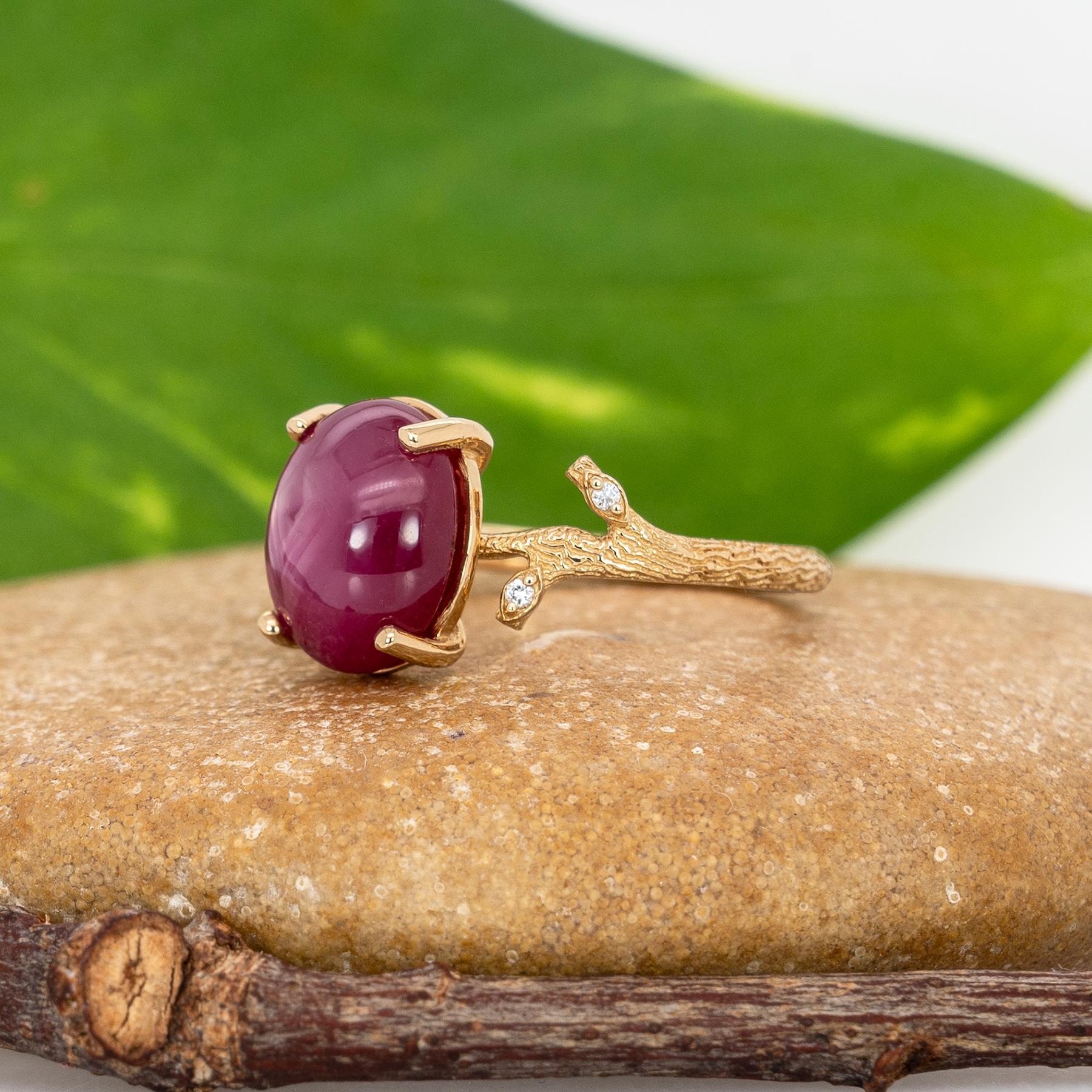 4.1cts Star Ruby Ring with Natural Diamonds Accents: Solid 14k Gold ...