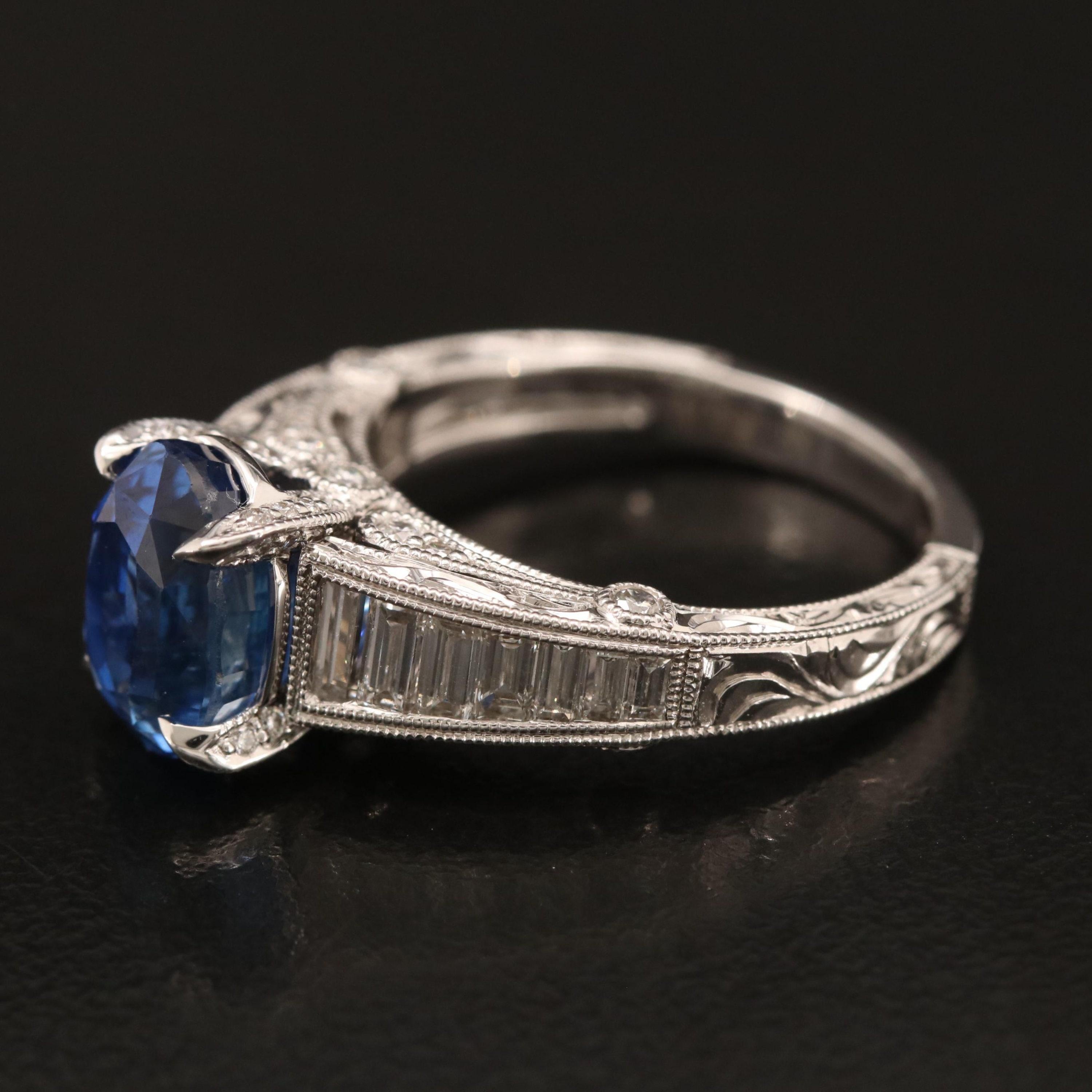 Customizable Vintage 4.2 Carat Sapphire and Diamond Wedding Ring, White Gold Bridal Ring For ...