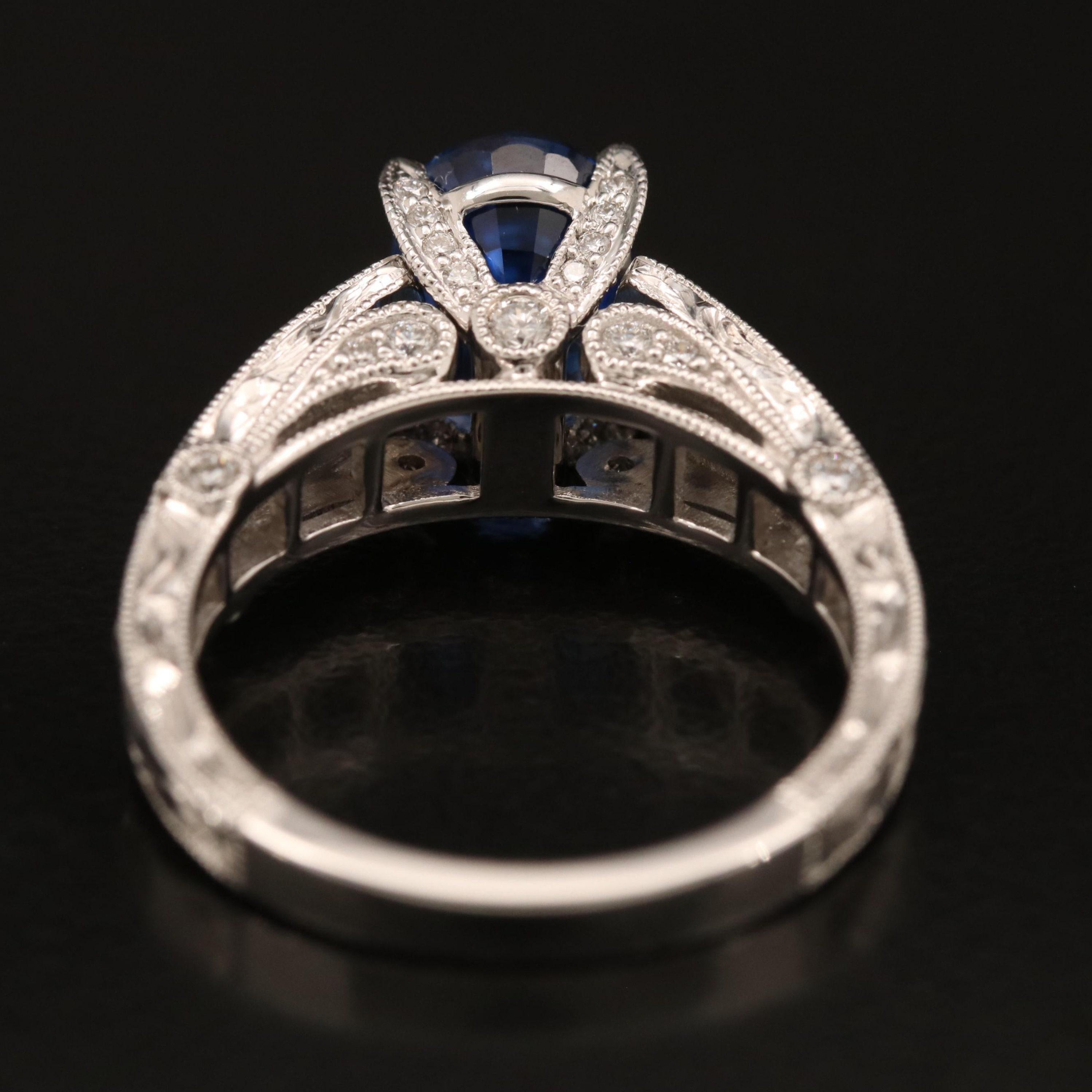 Customizable Vintage 4.2 Carat Sapphire and Diamond Wedding Ring, White Gold Bridal Ring For ...