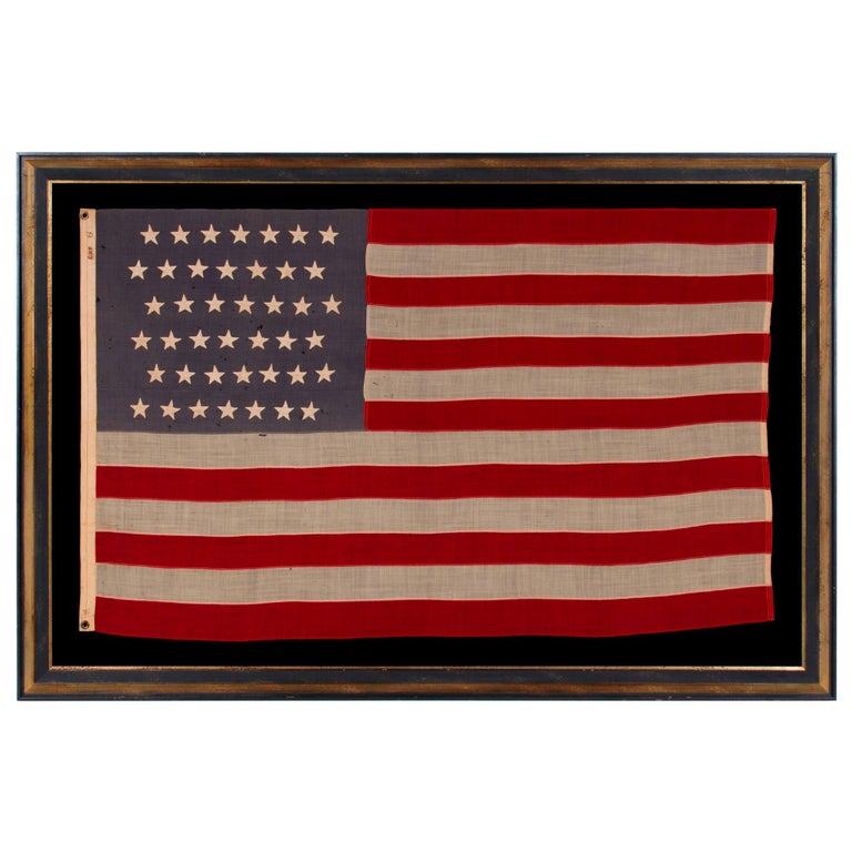42 Hand-Sewn Stars on An Antique Washington State American Flag, ca ...
