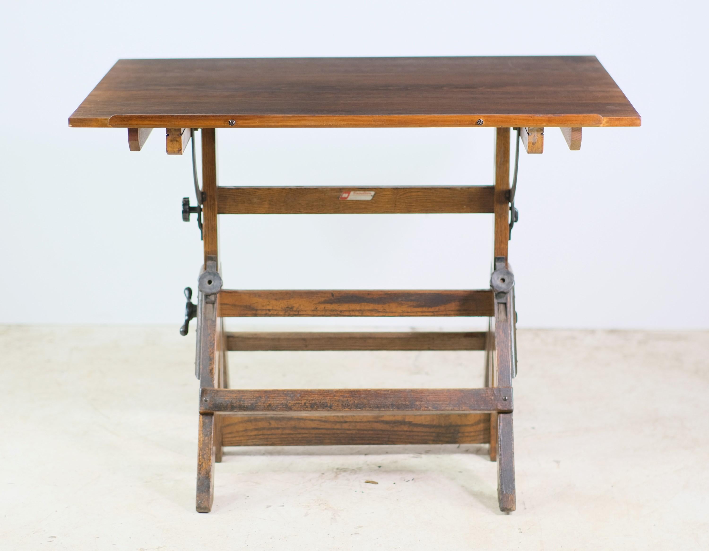 Solid Oak Drafting Table by Hamilton Manufacturing Co. W/ Pine Top For ...
