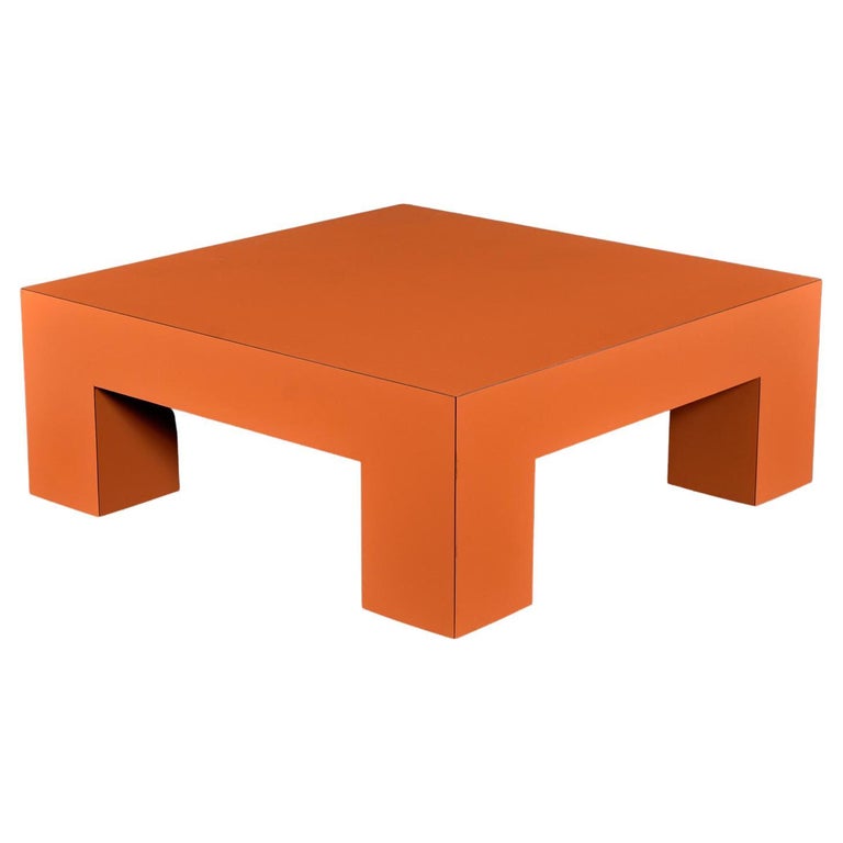 Square Monumental Vintage 1970s Orange Parsons Coffee Table at 1stDibs
