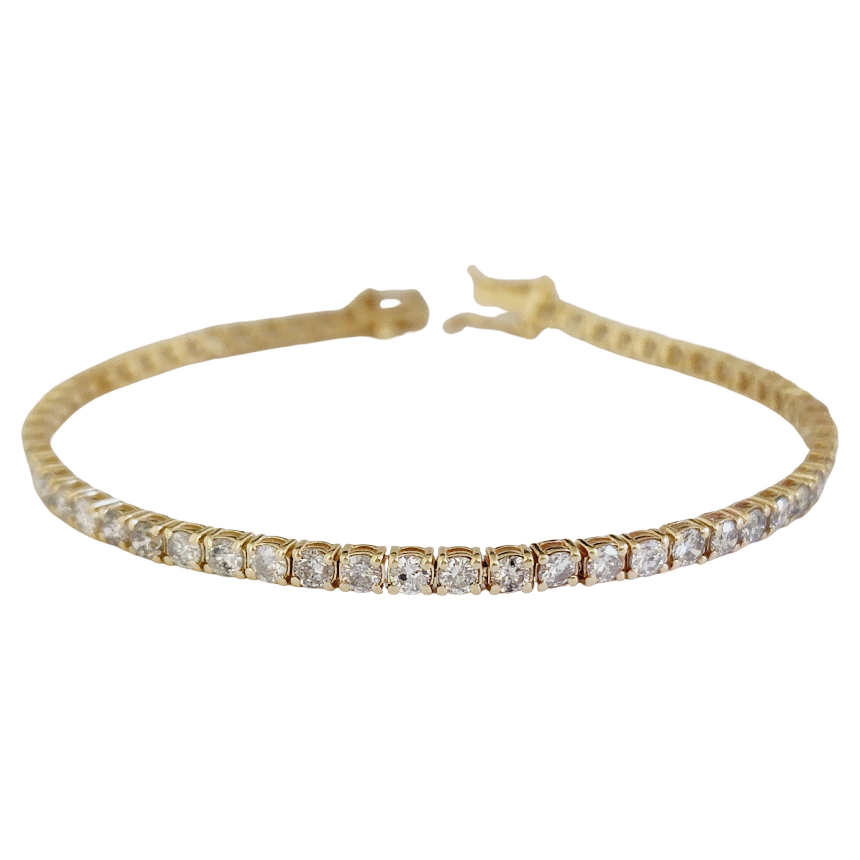 4 Carat Tennis Bracelet Round Brilliant Natural Diamond 14 Karat Yellow
