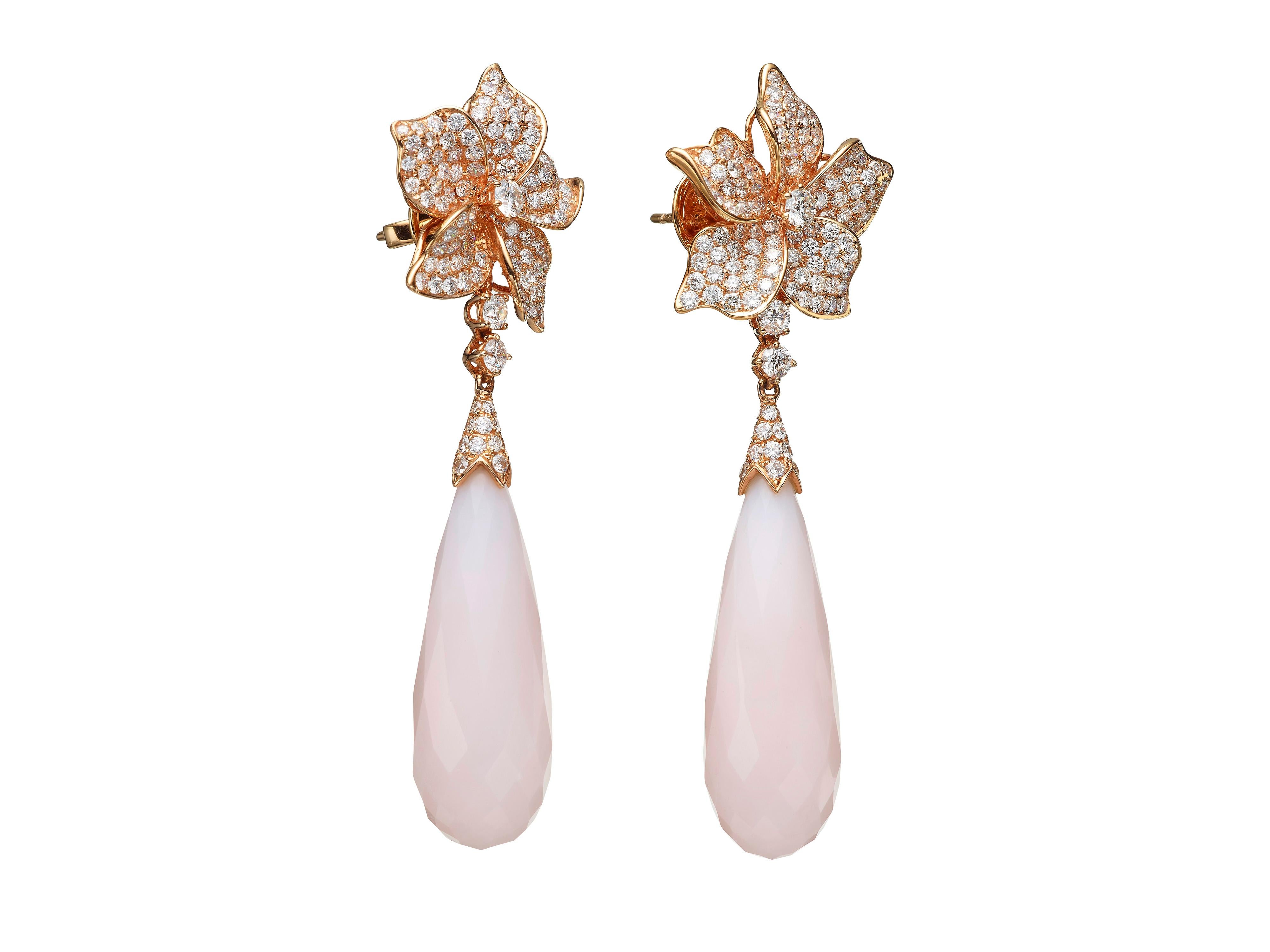 42.06 Carat Pink Opal and Diamond 18 Karat Rose Gold Drop Chandelier ...