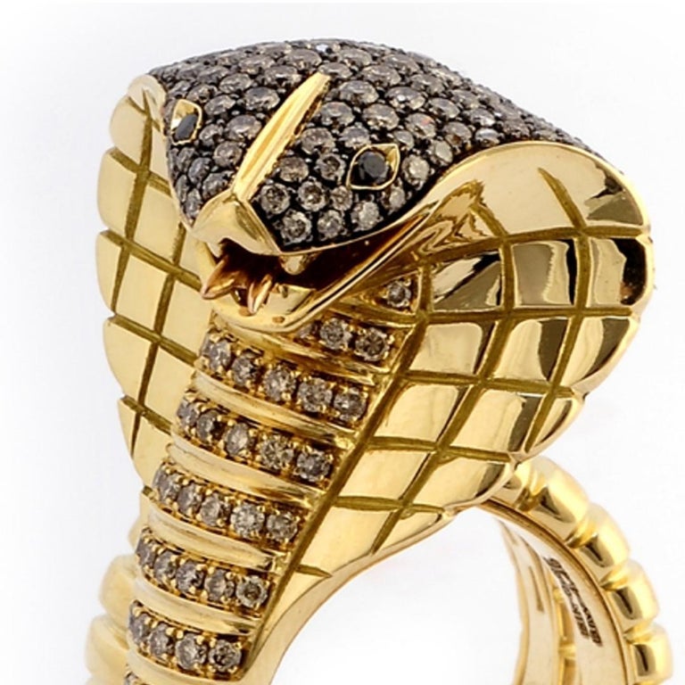 4.20ct Brown Diamond Pavè Cobra Cocktail Ring with Rubies in 18kt ...