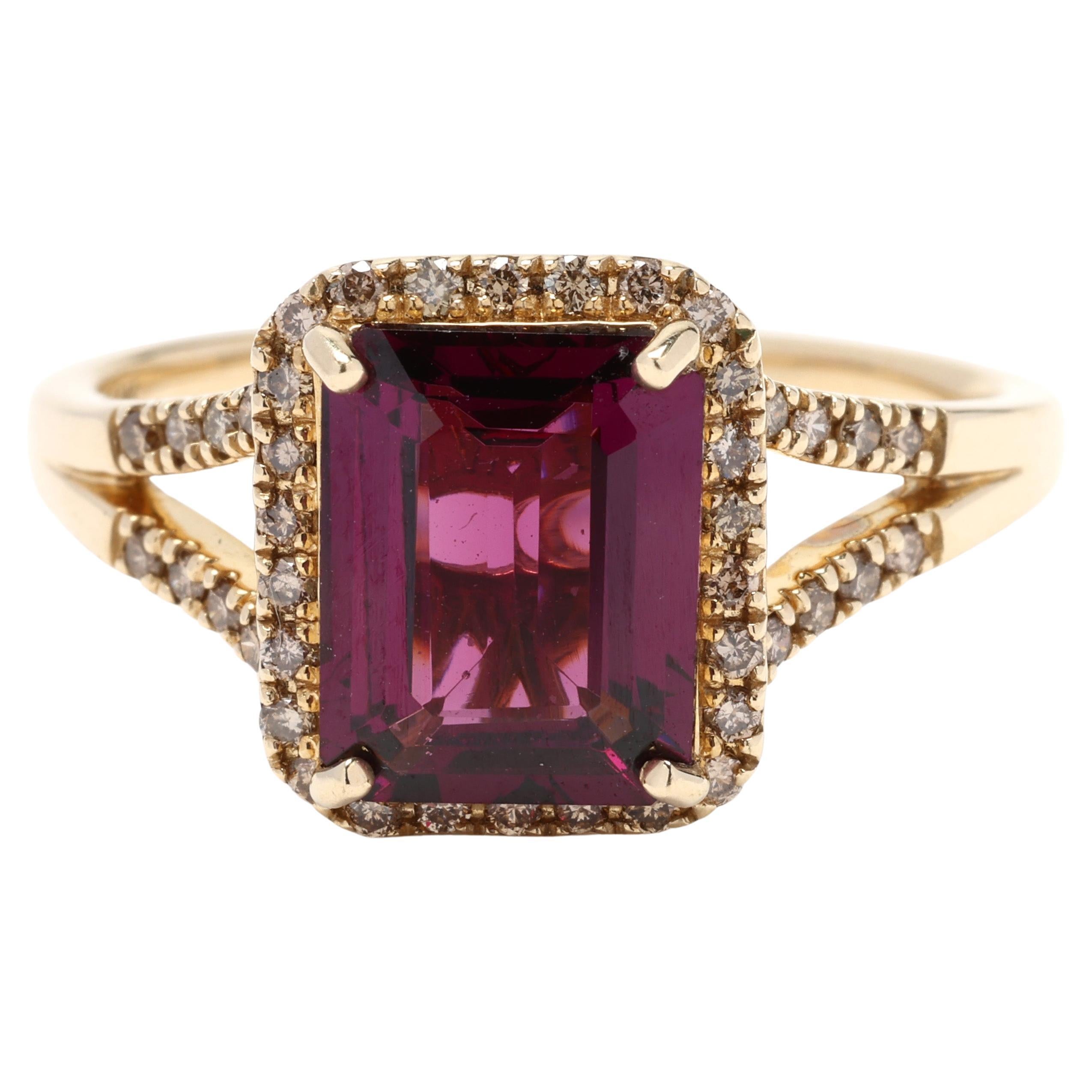 Garnet and Diamond Yellow Gold Engagement Ring For Sale at 1stDibs ...