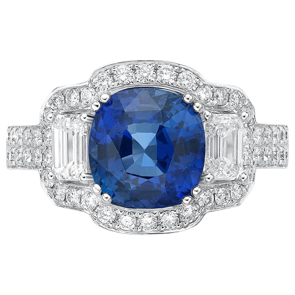 3.77 Carat Cushion cut Sapphire Ring at 1stDibs