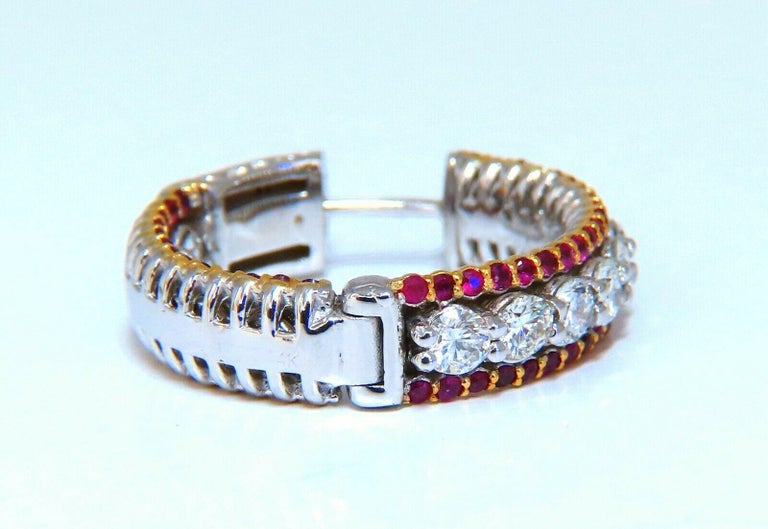 4.24 Carat Natural Red Ruby Diamond Hoop Earrings 14kt Gold Three-Row ...