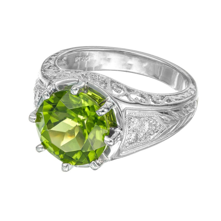 4.25 Carat Peridot Diamond Platinum Filigree Engagement Ring For Sale ...