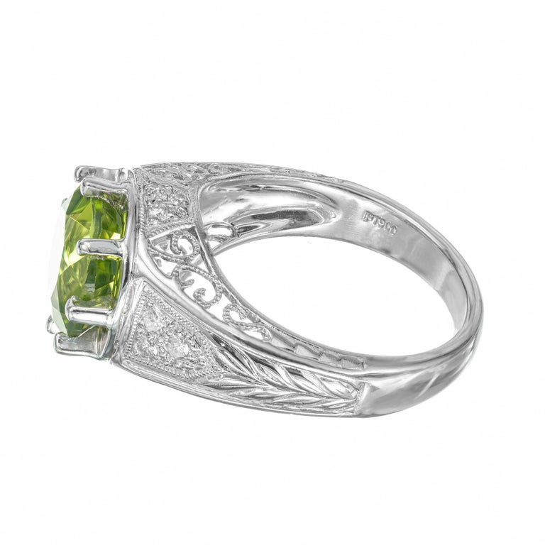 4.25 Carat Peridot Diamond Platinum Filigree Engagement Ring For Sale ...