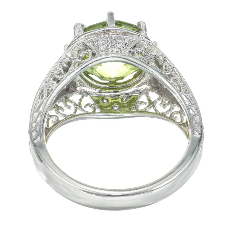 4.25 Carat Peridot Diamond Platinum Filigree Engagement Ring For Sale ...