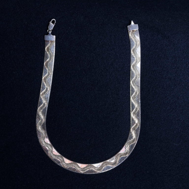 425 Italy Gold Herringbone Link Necklace with Wave Pattern, circa 1930 ...