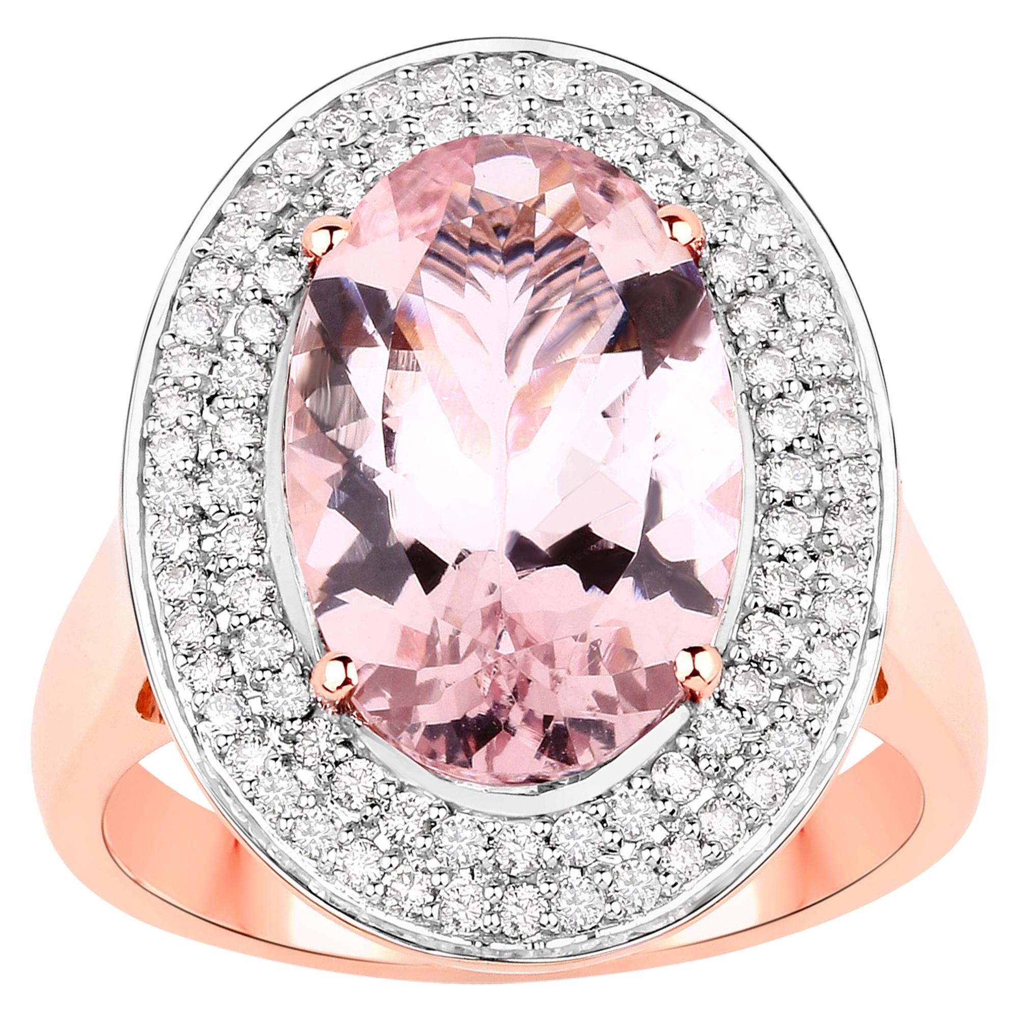 14 Karat Morganite and Diamond Cocktail Ring For Sale at 1stDibs