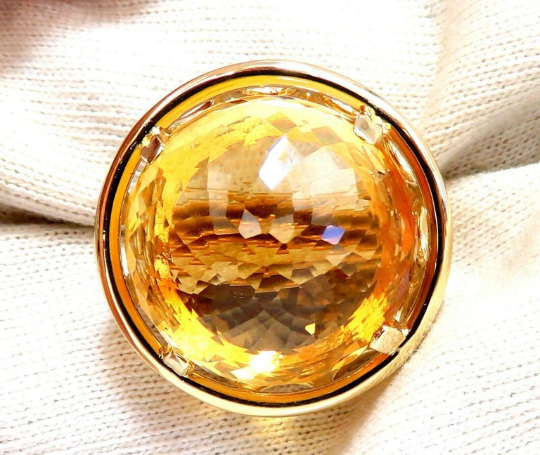 42 Carat Natural Citrine Solitaire Circular Raised High Profile Ring 14 ...