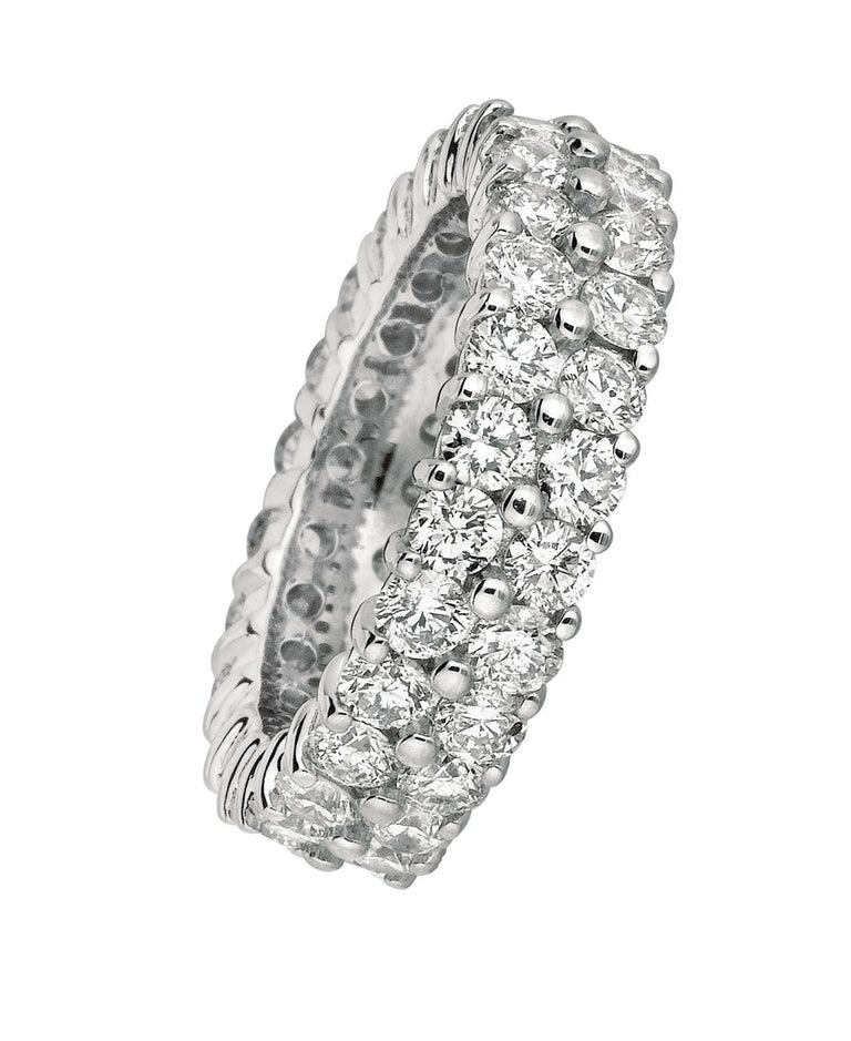 4.30 Carat Natural 2-Row Diamond Eternity Ring Band G SI 18 Karat White ...