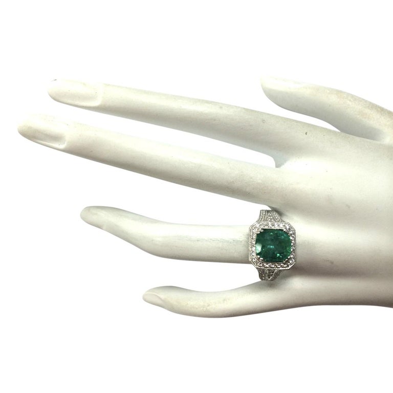 4.30 Carat Natural Emerald 18 Karat White Gold Diamond Ring For Sale ...