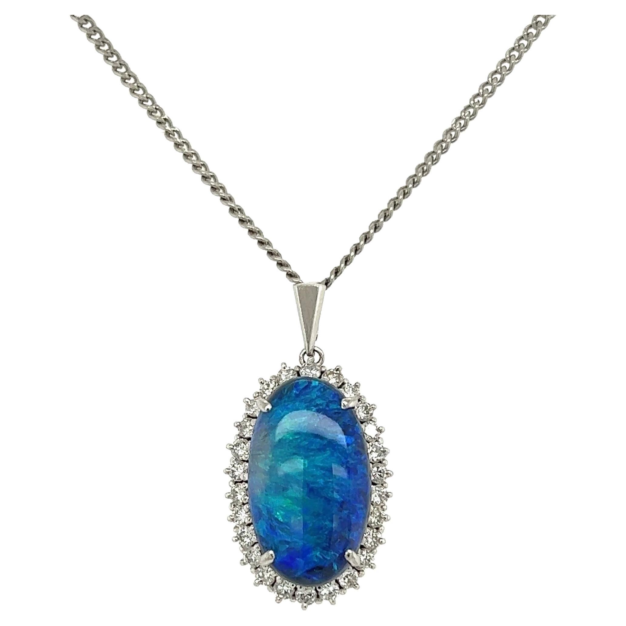 4.33 Carat Black Opal and Diamond Solitaire Platinum Pendant Link Chain ...