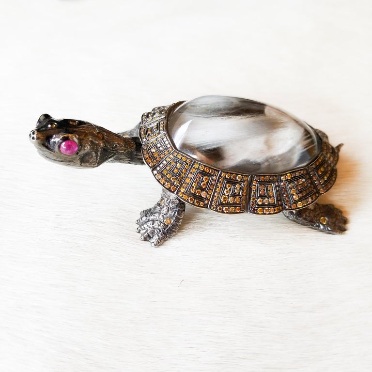 4.35 Carat Fancy Diamond Solid 18K Golden Turtle Lifesize Figurine For ...