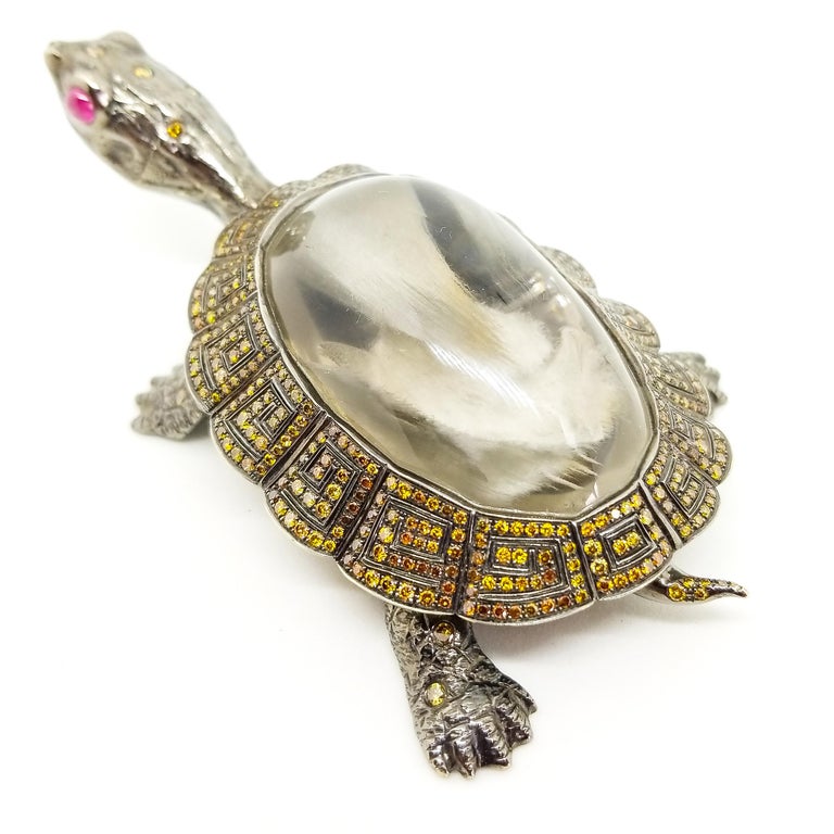 4.35 Carat Fancy Diamond Solid 18K Golden Turtle Lifesize Figurine For ...