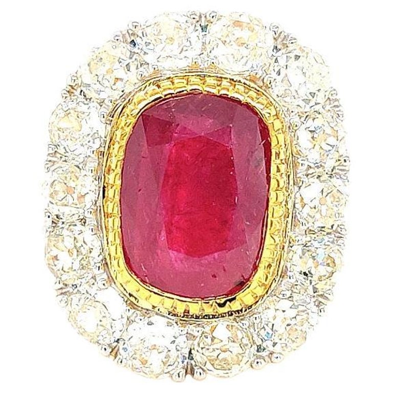 4.35 Carat No-Heat Ruby Ring with Authentic Old Cut Diamonds in 18k ...