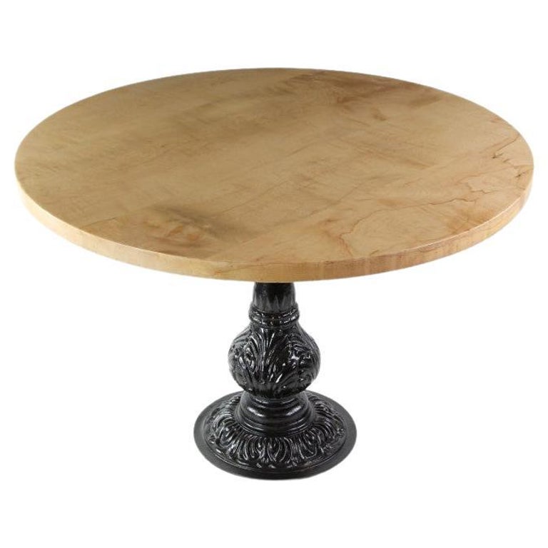 Round Solid Maple Table Cast Iron Pedestal Base For Sale at 1stDibs