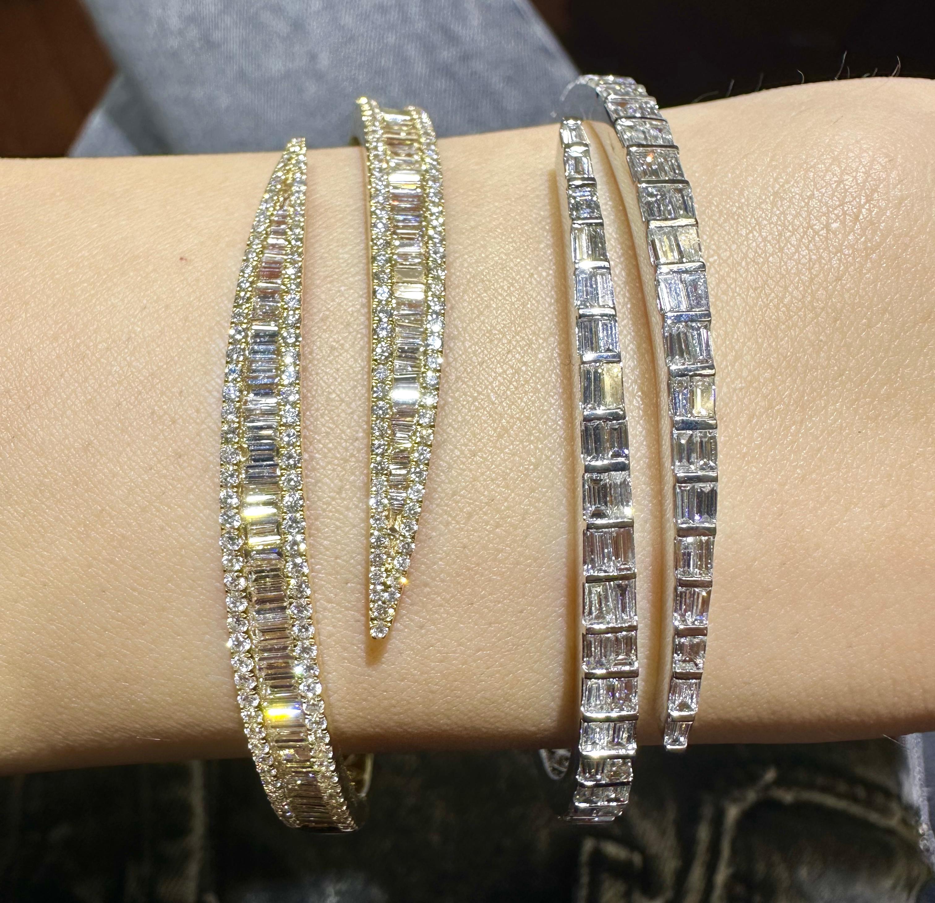 4.36 Carat Baguette Cut Diamond Bangle Bracelet 18K Rose Gold For Sale ...