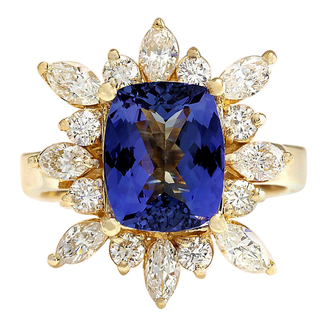 4.36 Carat Natural Tanzanite 18 Karat Yellow Gold Diamond Ring For Sale ...