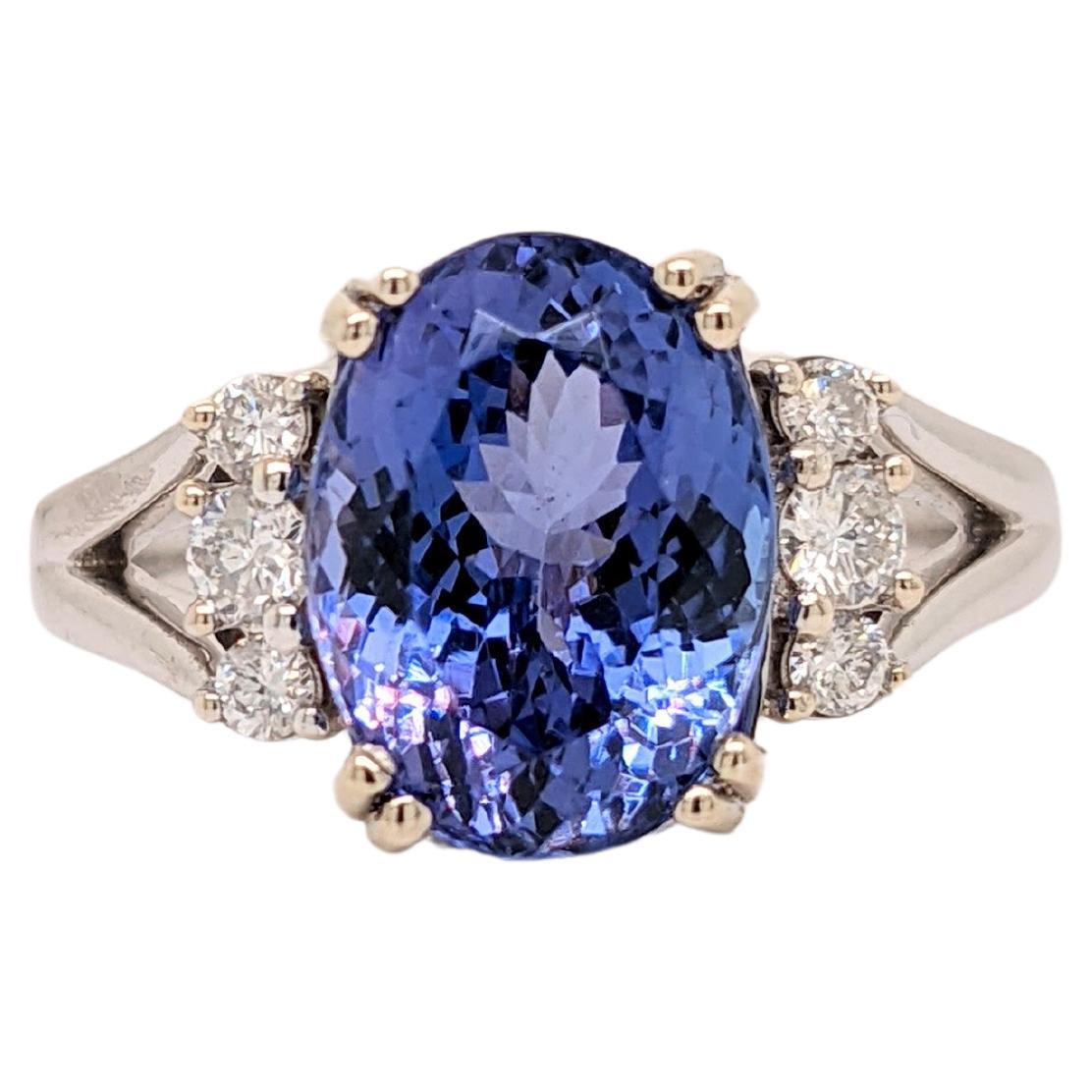 4.39ct Tanzanite Ring w Natural Diamond Halo in Solid 14k White Gold ...