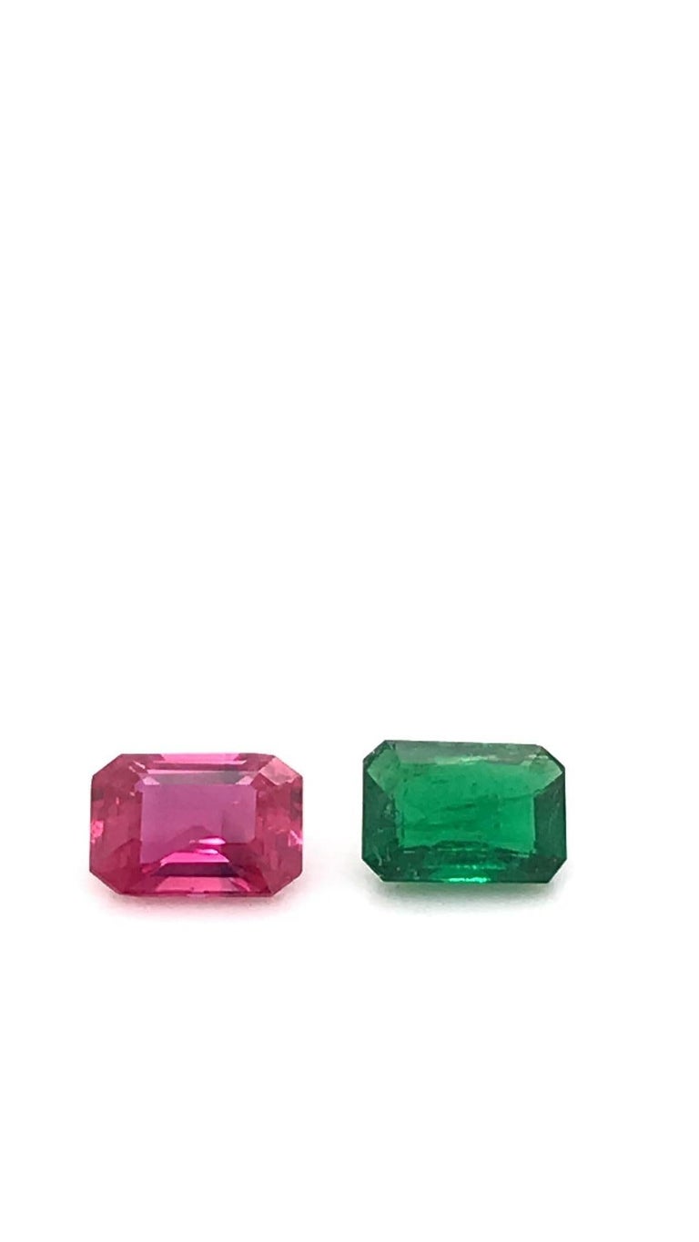 4.39 Carat Octagon-Cut Ruby, Emerald, Sapphire Trio Set For Sale at 1stDibs
