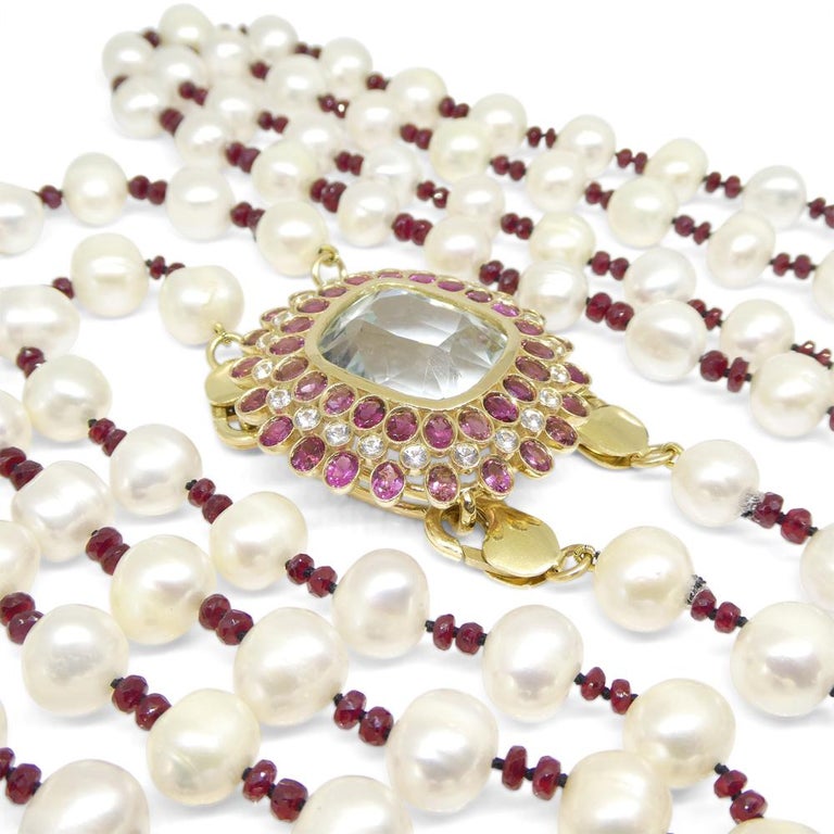 43ct Aquamarine, Pink Tourmaline, Sapphire, Pearl and Ruby Body Chain ...