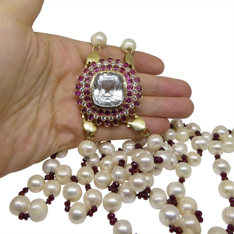 43ct Aquamarine, Pink Tourmaline, Sapphire, Pearl and Ruby Body Chain ...