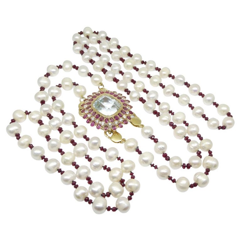 43ct Aquamarine, Pink Tourmaline, Sapphire, Pearl and Ruby Body Chain ...