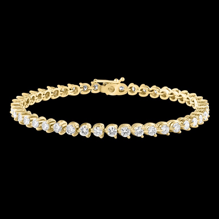 44 Round Diamond 10-12 Pointer Each Tennis Bracelet in 14 K Yellow Gold ...