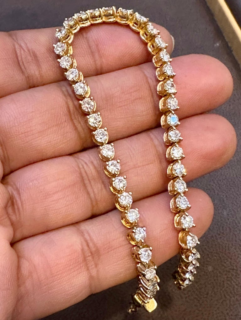 44 Round Diamond 10-12 Pointer Each Tennis Bracelet in 14 K Yellow Gold ...