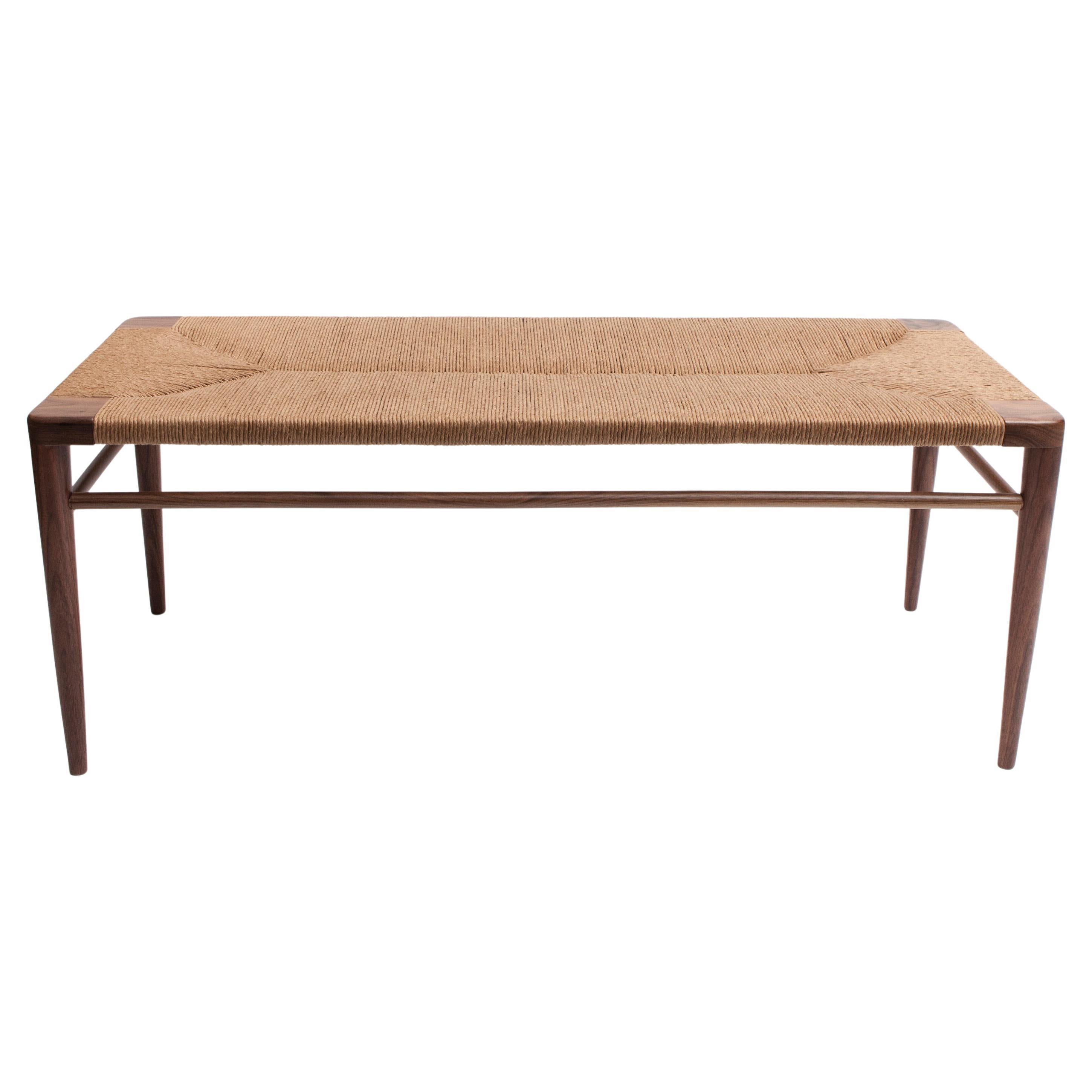 Mid-Century Modern Woven Rush Bench at 1stDibs