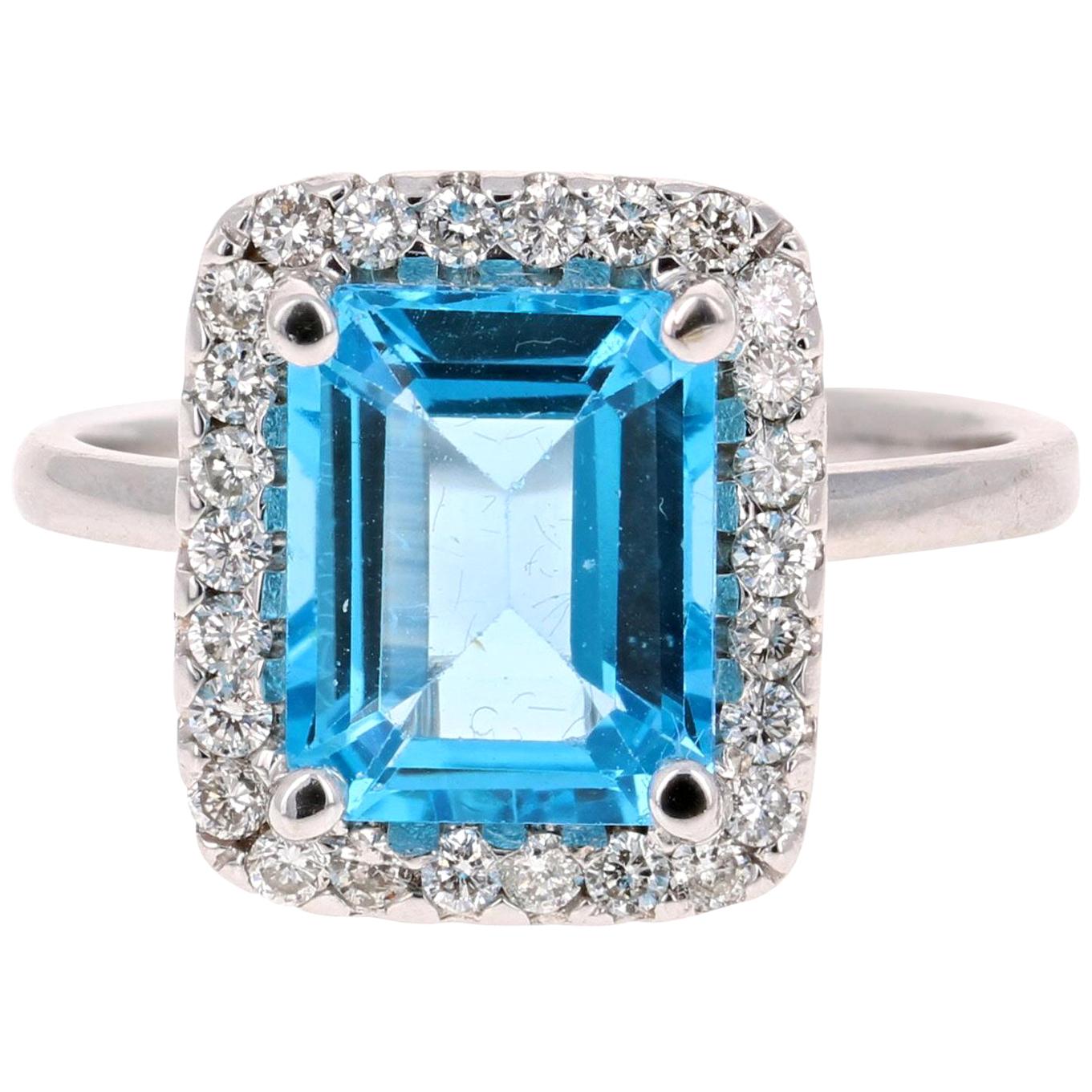 18 Karat White Gold 14+ Carat Blue Topaz Diamond Modernist Cocktail ...