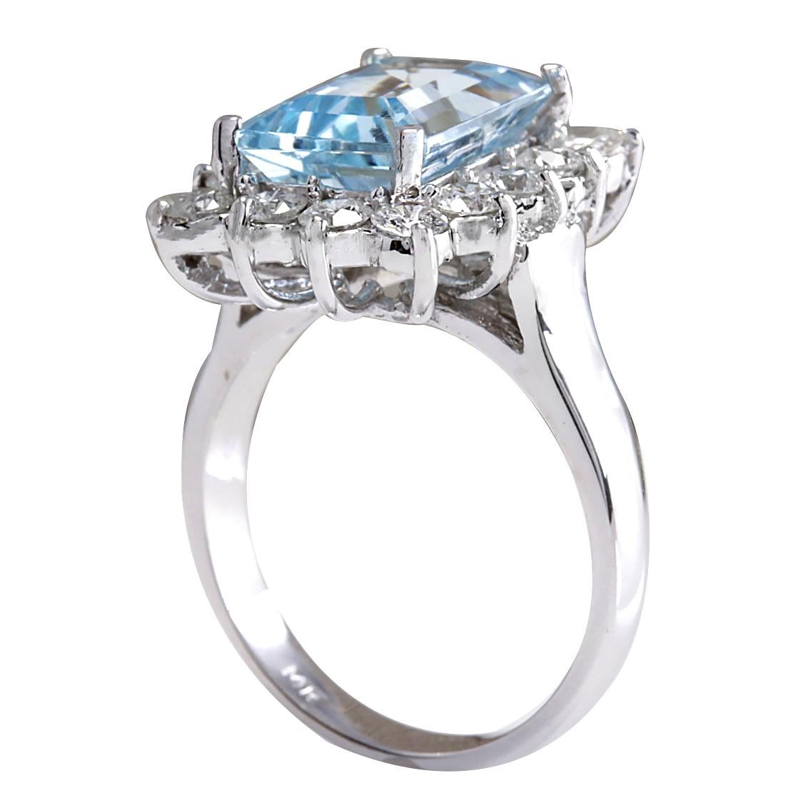 Natural Aquamarine 14 Karat White Gold Diamond Ring For Sale at 1stDibs