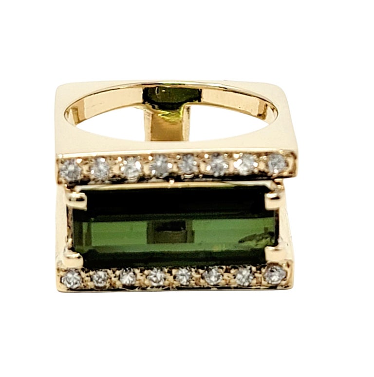 4.42 Carats Total Rectangular Step Cut Tourmaline and Diamond Euro ...