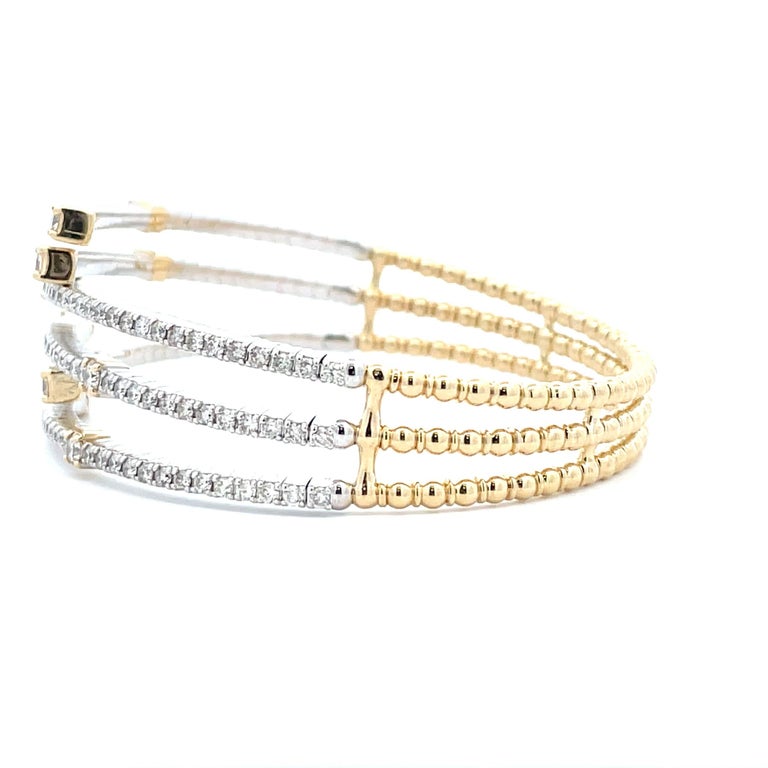 4.42 Carat Two-Tone Diamond Multi-Strand Gold Beaded Bangle in 14k Two ...