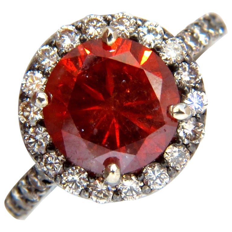 4.45 Carat Vivid Orange Red Fancy Diamond Halo Ring Prime Blackened at ...