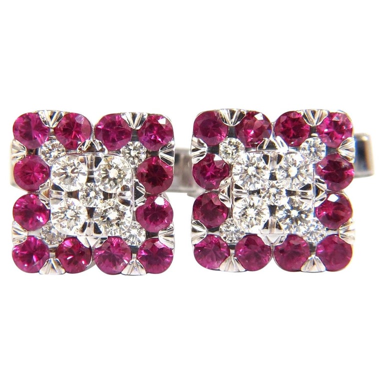 4.46 Carat Natural Ruby Diamond Cufflinks 14 Karat Executive For Sale at 1stDibs
