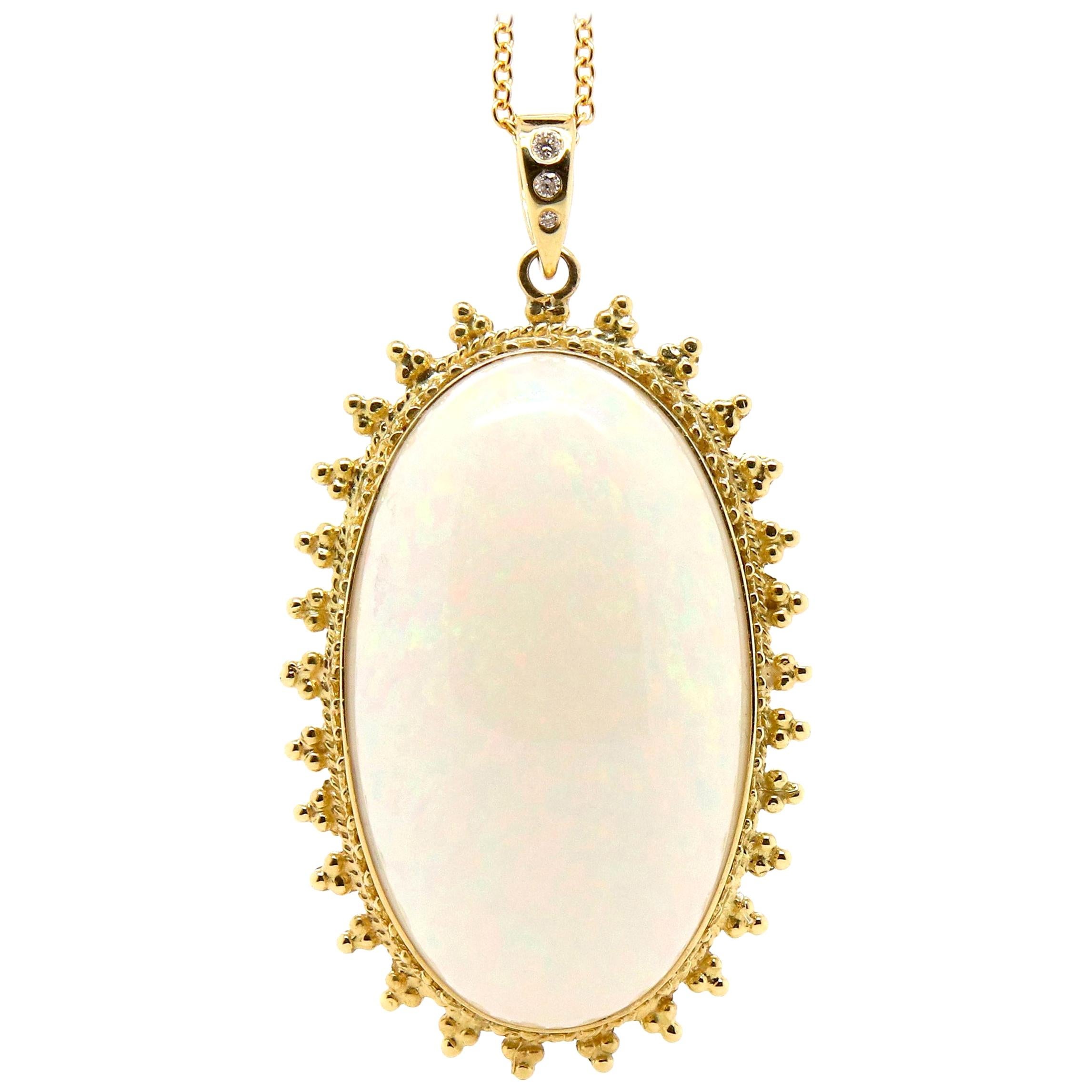 23.05 Carat Oval Large Opal Silver Pendant Necklace at 1stDibs