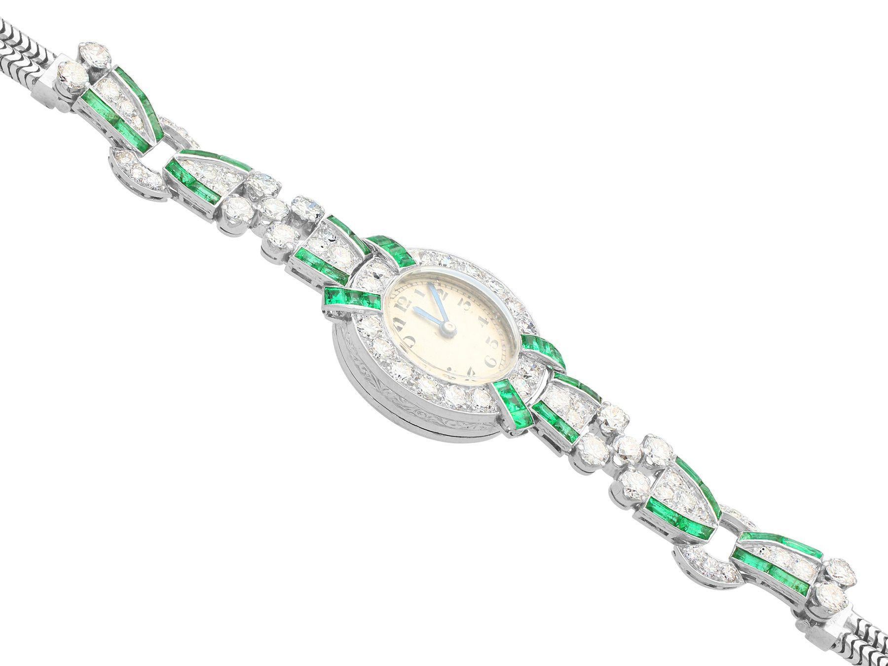 4.46ct Diamond and 1.61Ct Emerald Cocktail Watch in Platinum Circa 1953 ...