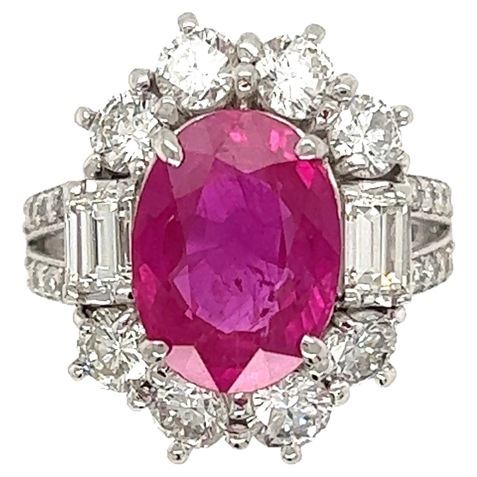 2.03 Carat Burma GIA Ruby and Diamond Vintage Platinum Ring Estate Fine ...